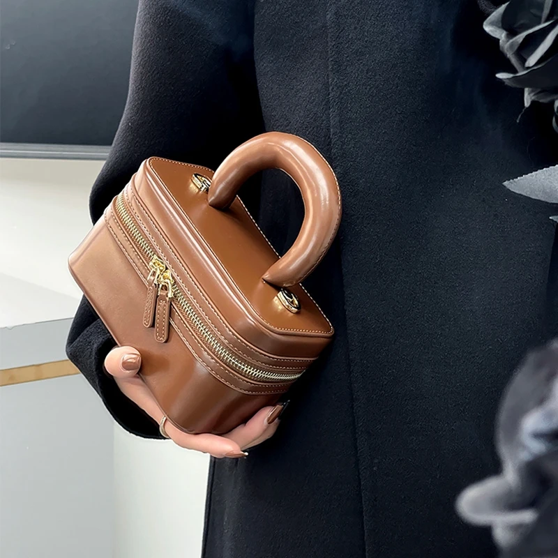Brown Fashion Simple Small Box Bag Genuine Leather Women Bag\handbag ...