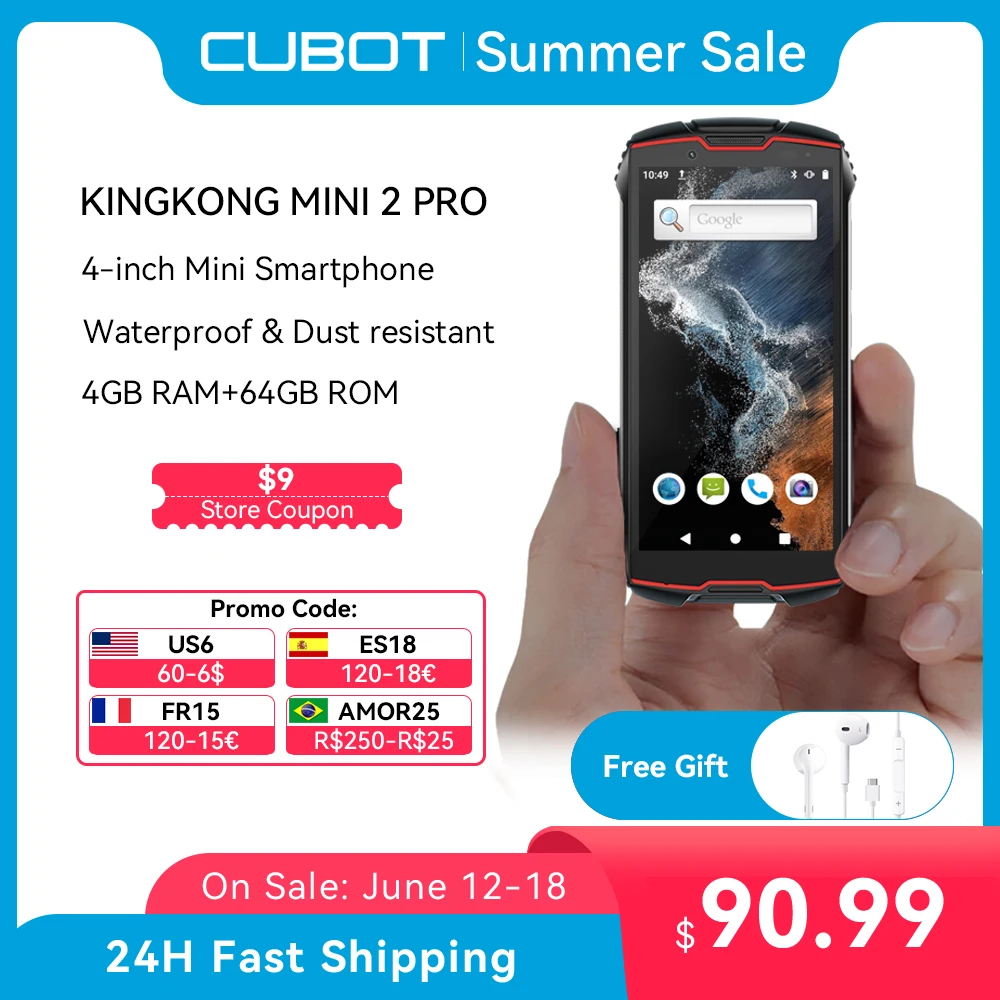Cubot KingKong MINI 2 Pro, 4인치 방수 미니 스마트폰, 4GB+64GB(128GB 확장), 듀얼 SIM ...