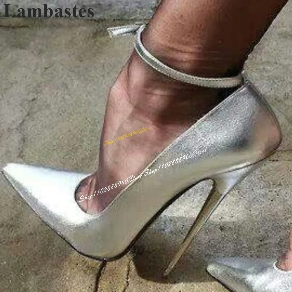 Metallic-Silver-Glossy-Metal-Heel-Pumps-Super-High-Heel-Women-Shoes ...