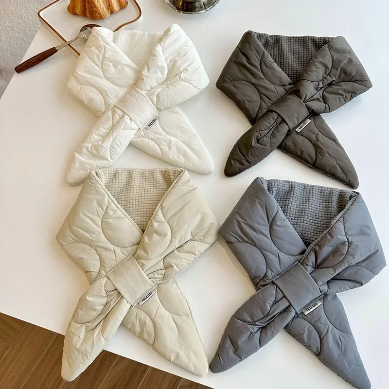 Winter Down Cotton Scarf Cross Thickened Warm Puff Scarf Women ...