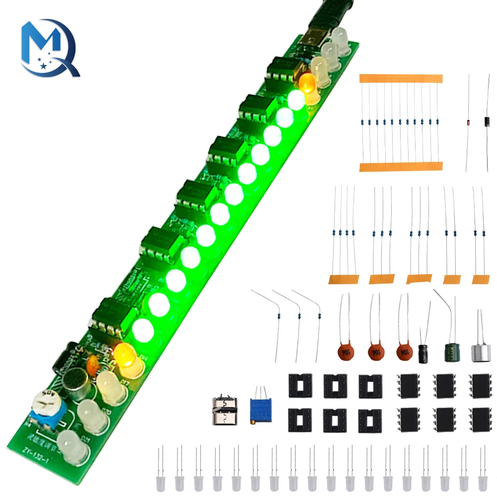 Usb 오디오 스펙트럼 램프 키트 Led 자동차 볼륨 레벨 표시기 음악 오디오 디스플레이 회로 기판 실습 능력 향상