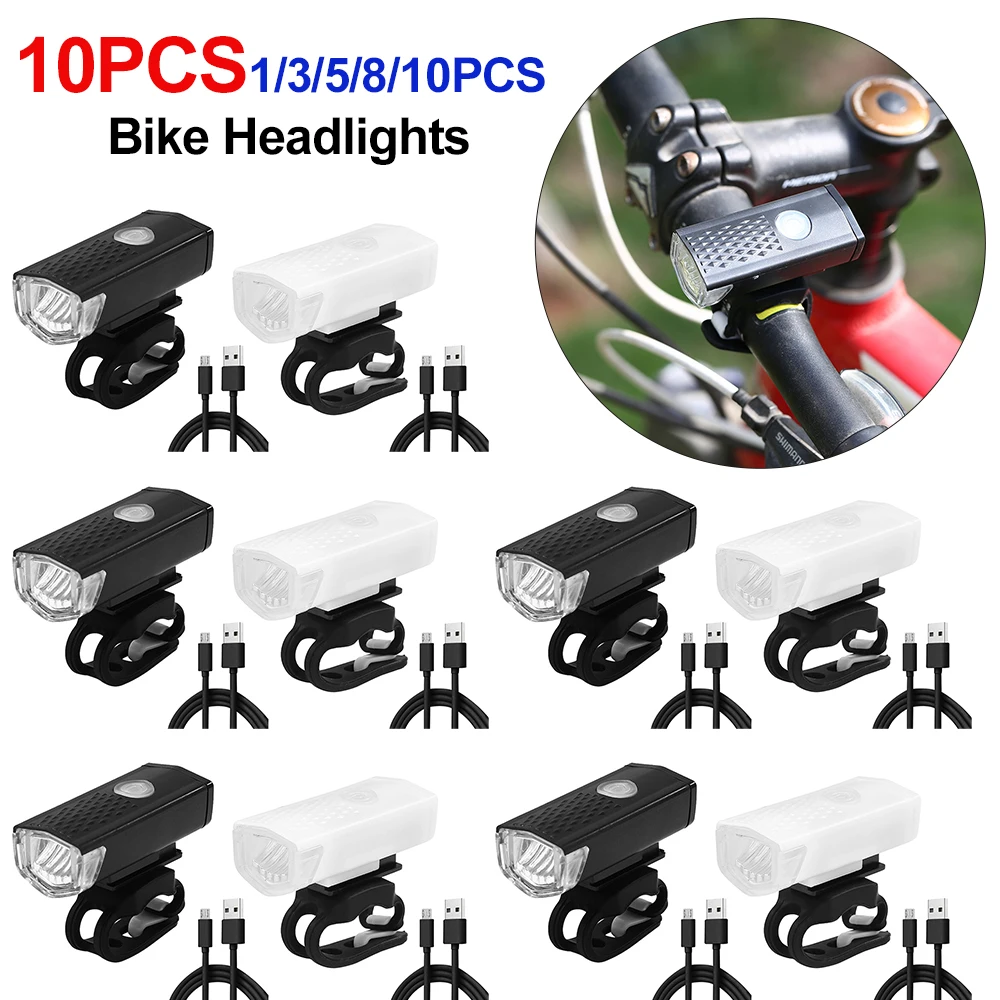 1-10PCS-300LM-LED-Bike-Headlight-USB-Rechargeable-Portable-Bicycle ...