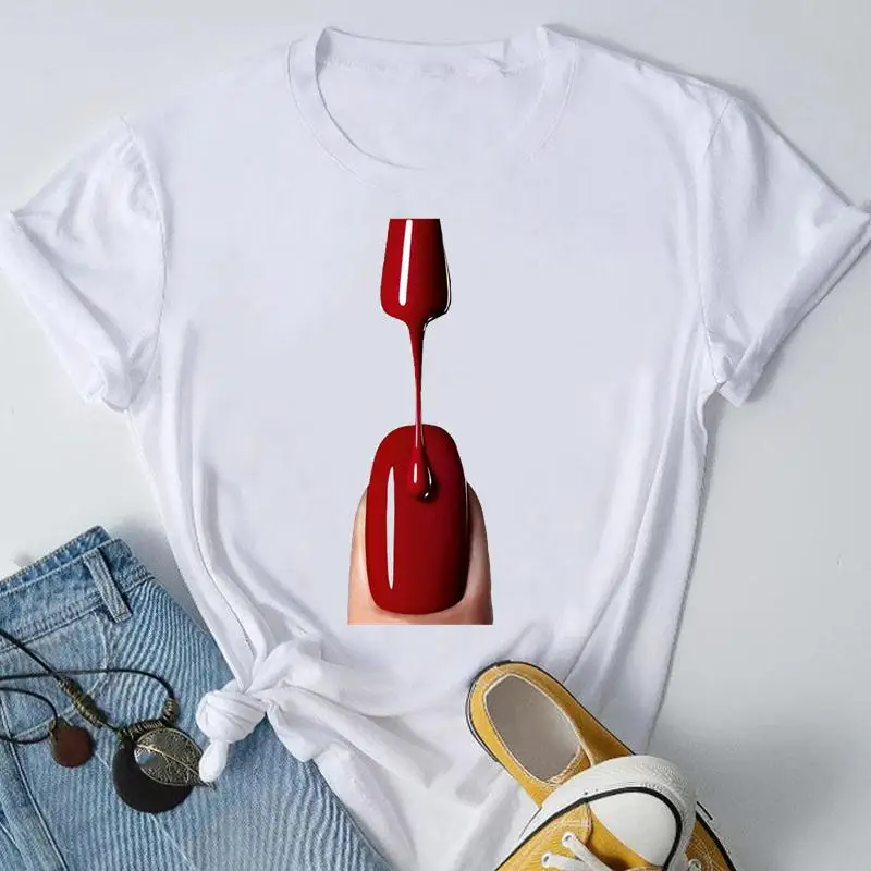 Tee Casual Top Sexy Fingernail Make Up Nail Art Women Lady Clothes ...