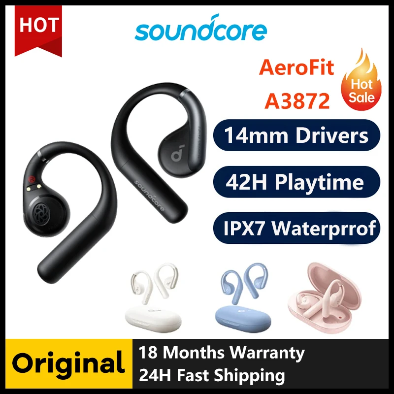 Original Anker Soundcore AeroFit Open-Ear Wireless Bluetooth Earbuds ...