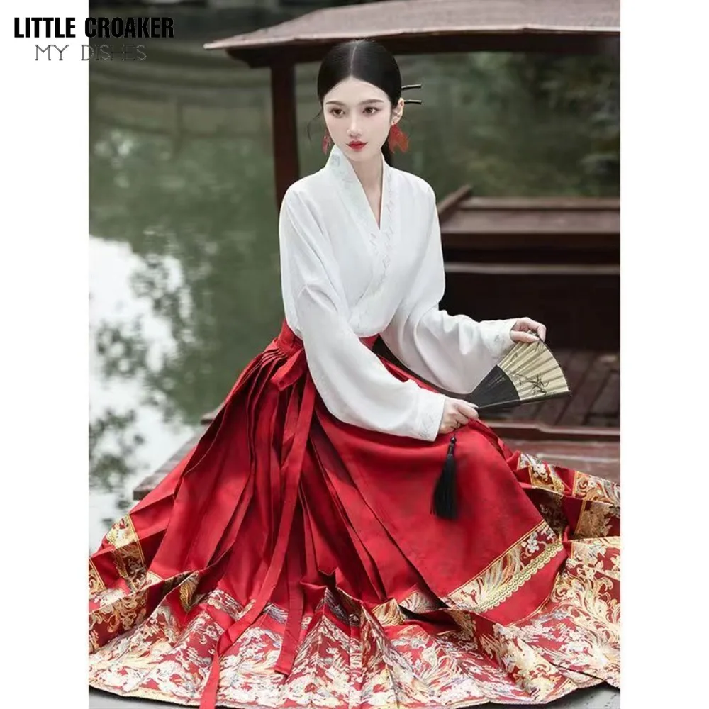 New Daily Hanfu Chinese Han Fu Skirt Red Commuting Improved Hanfu Women ...