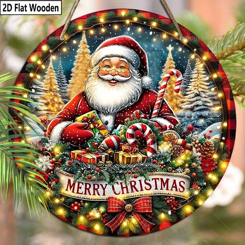 2D Santa Claus Christmas Party Decorations Wooden Xmas Wall Hanging ...