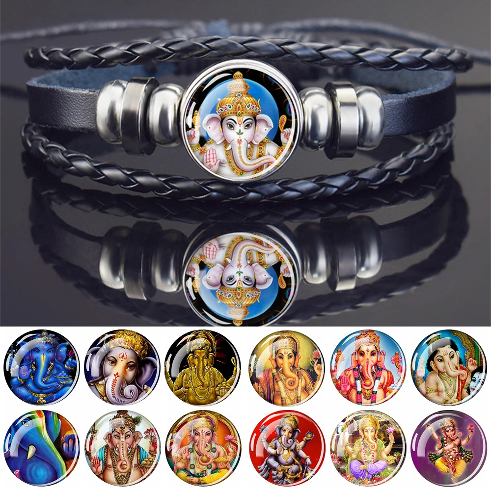 Hinduism Ganesha Charm Bracelet Men Women Fashion Multilayer Weave ...