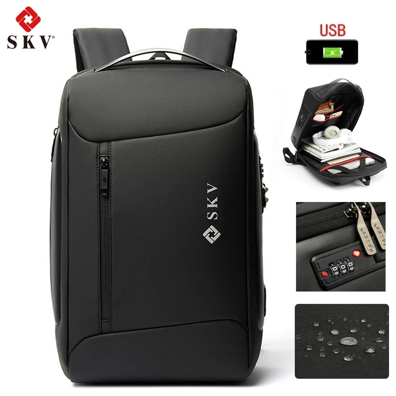 SKV-Men-Backpack-Classic-Business-Travel-School-Expandable-USB-Bag ...