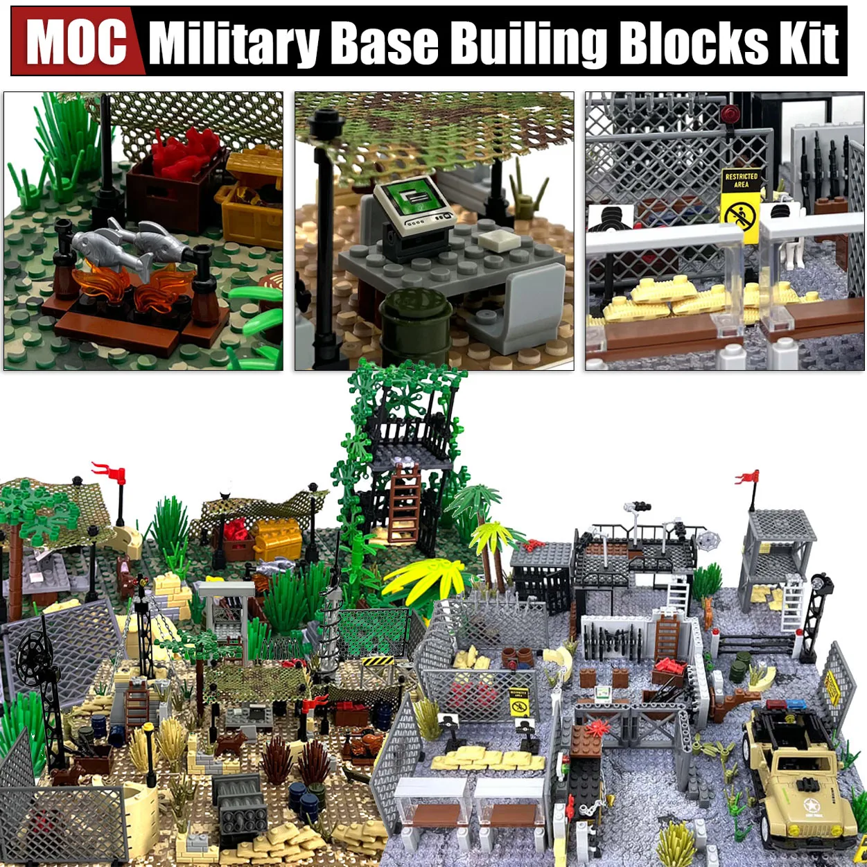 MOC Military Base Buildingv Blocks Kit Watch Tower Arsenal Command ...
