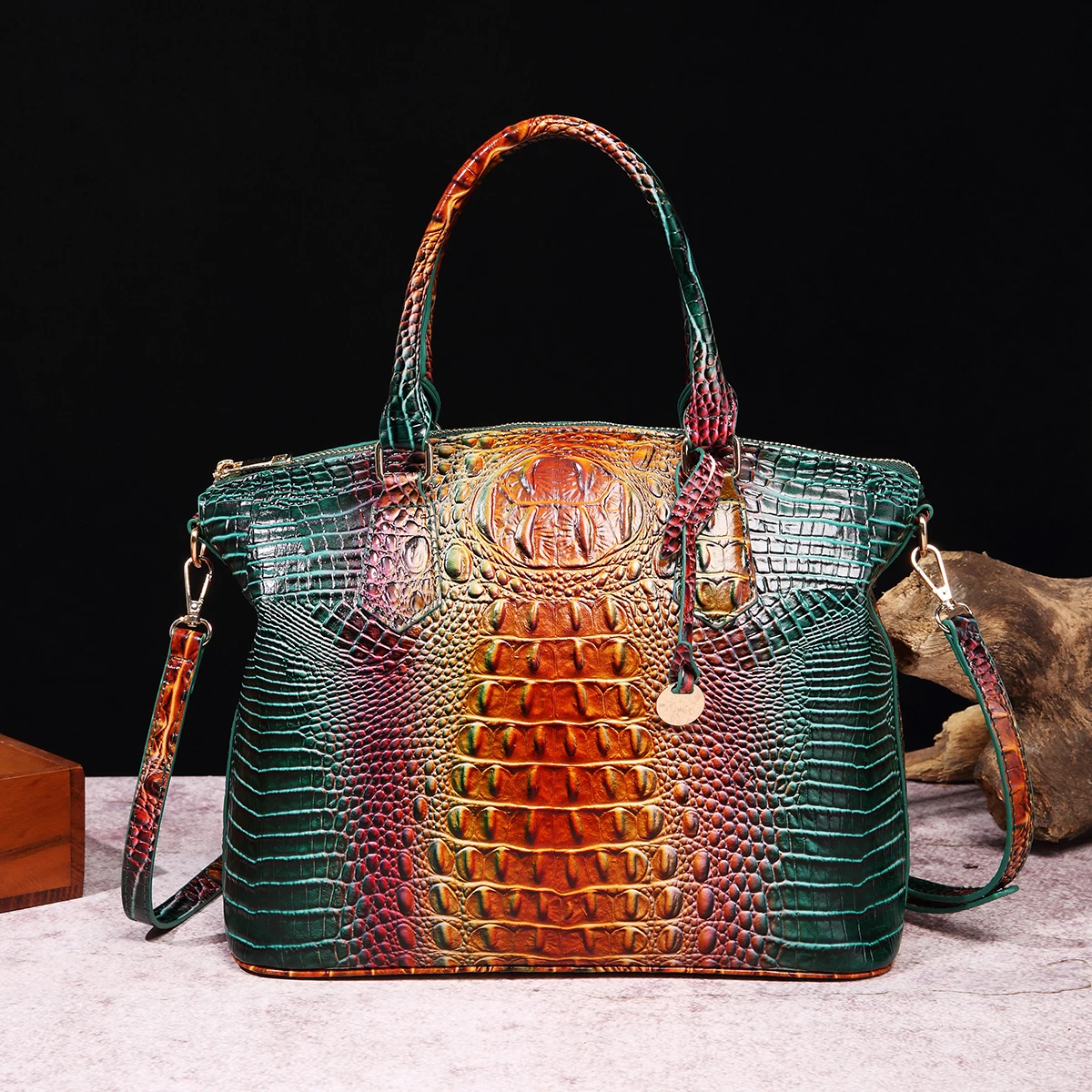 Ombre Crocodile Embossed Handbag Classic Style Crossbody Bag Women's ...