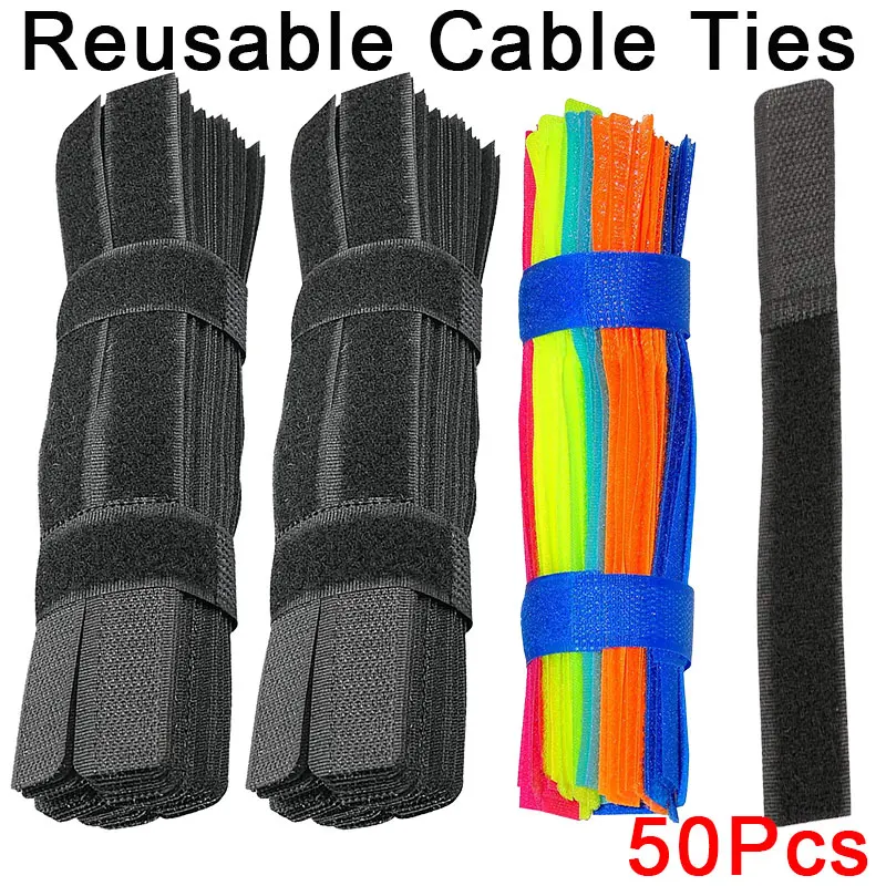50PCS Reusable Cable Ties Hook and Loop Fastener Cable Tape Cord Tie ...
