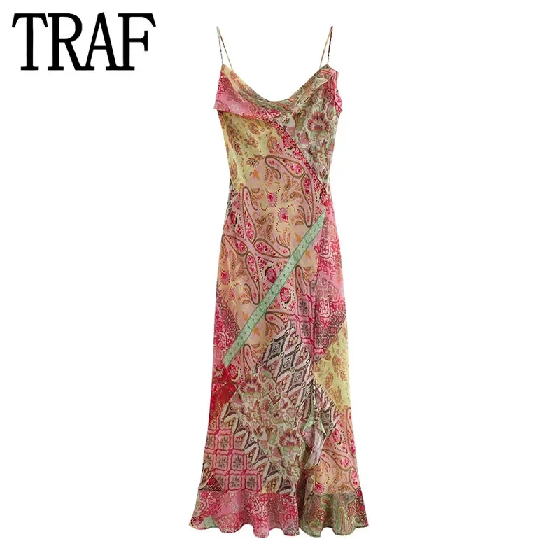 TRAF-Vestido-largo-de-gasa-sin-mangas-para-mujer-traje-largo-con ...