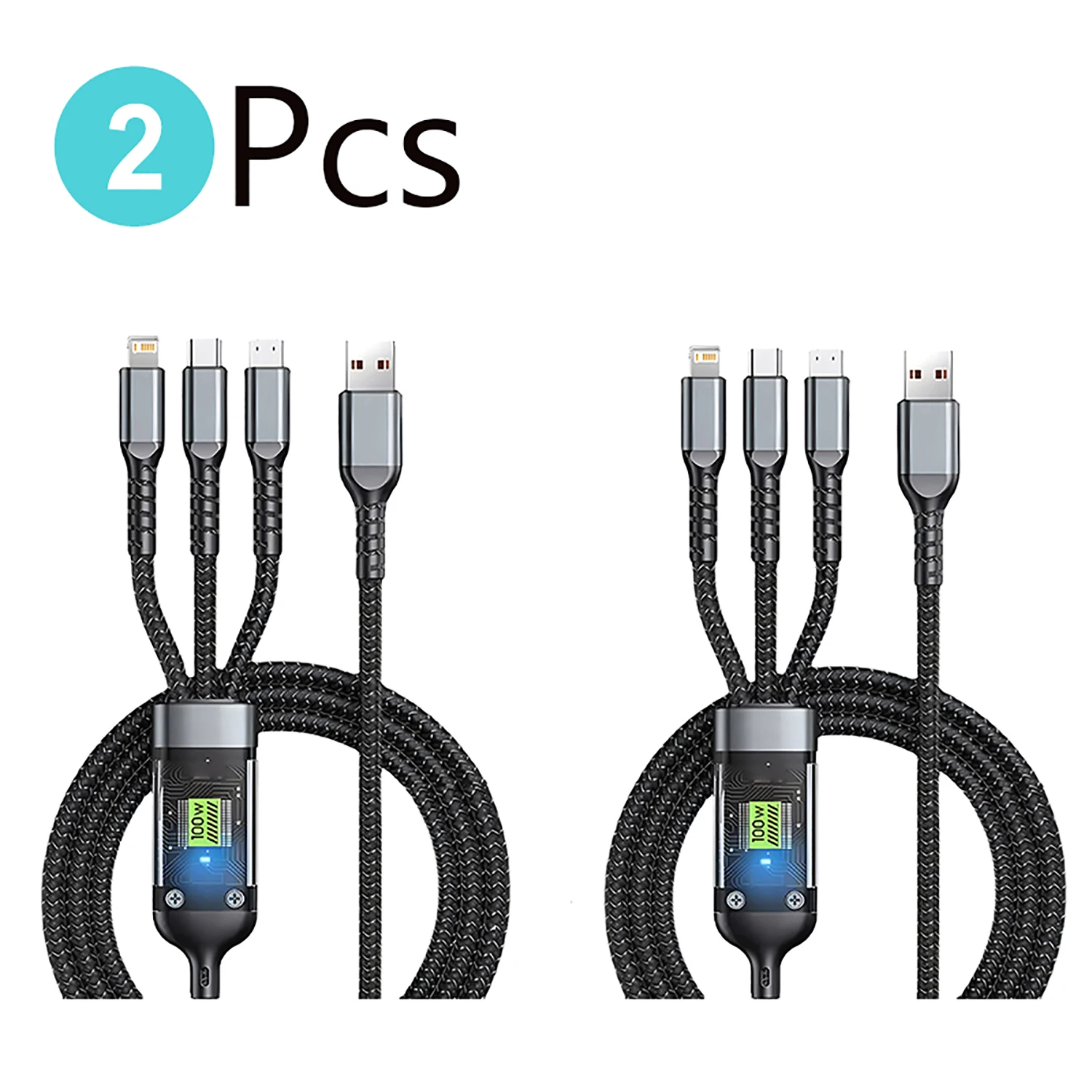 2PCS 100W Fast Charging Cable Multi Charger Cable Nylon Braided ...