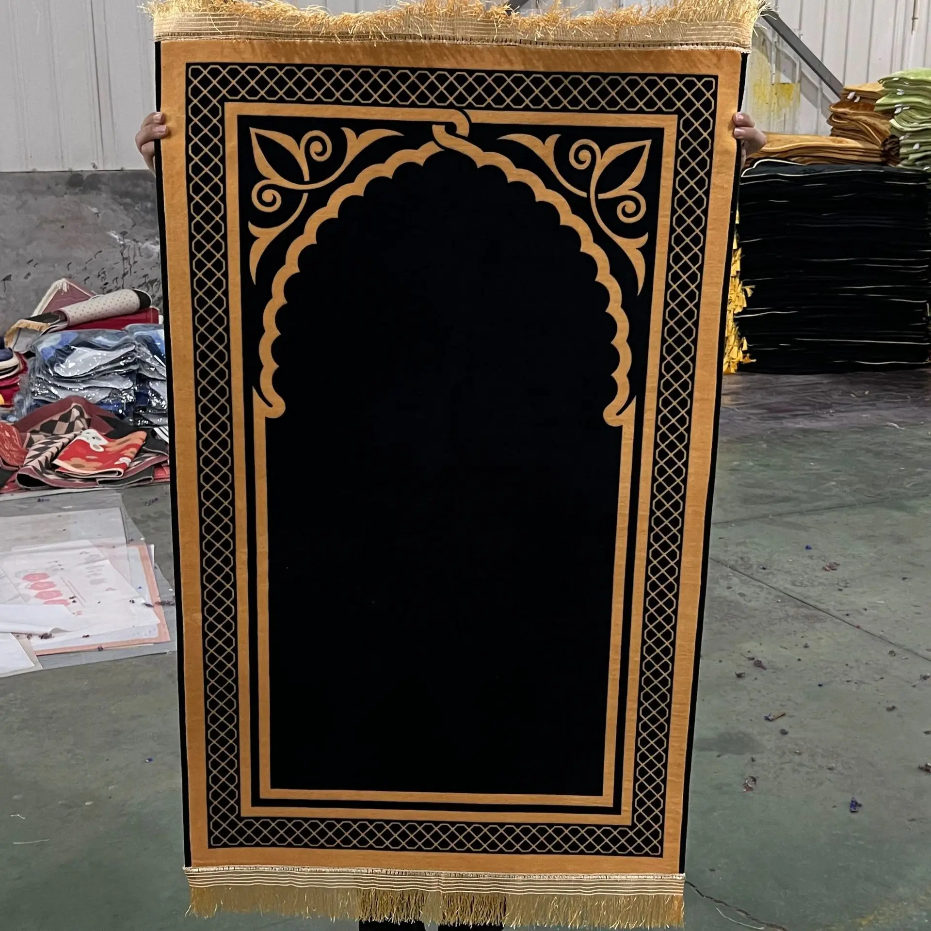 Printed-Prayer-Mat-with-Tassel-Crystal-Velvet-Carpet-Ethnic-Style-Full ...