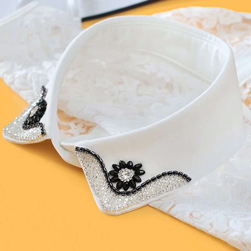 Fashion White Black Lace Fake Collar Women Diamond Beading False Collar ...