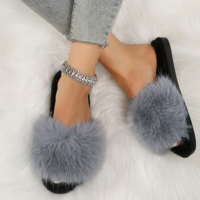 Summer-Fluffy-Women-Beach-Vacation-Slippers-Fashion-Open-Toe-Flats ...