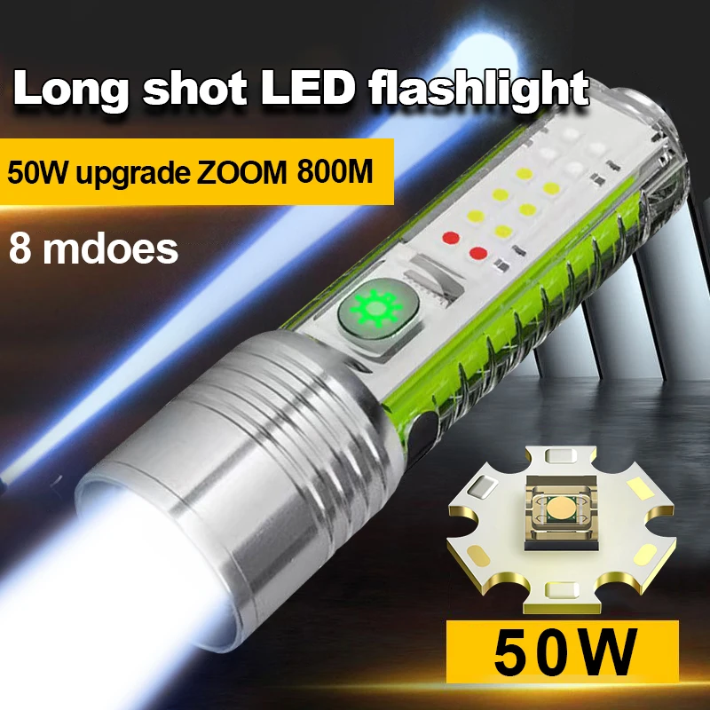 New-800LUX-Most-Powerful-LED-Flashlight-50W-USB-Recharge-flash-light ...