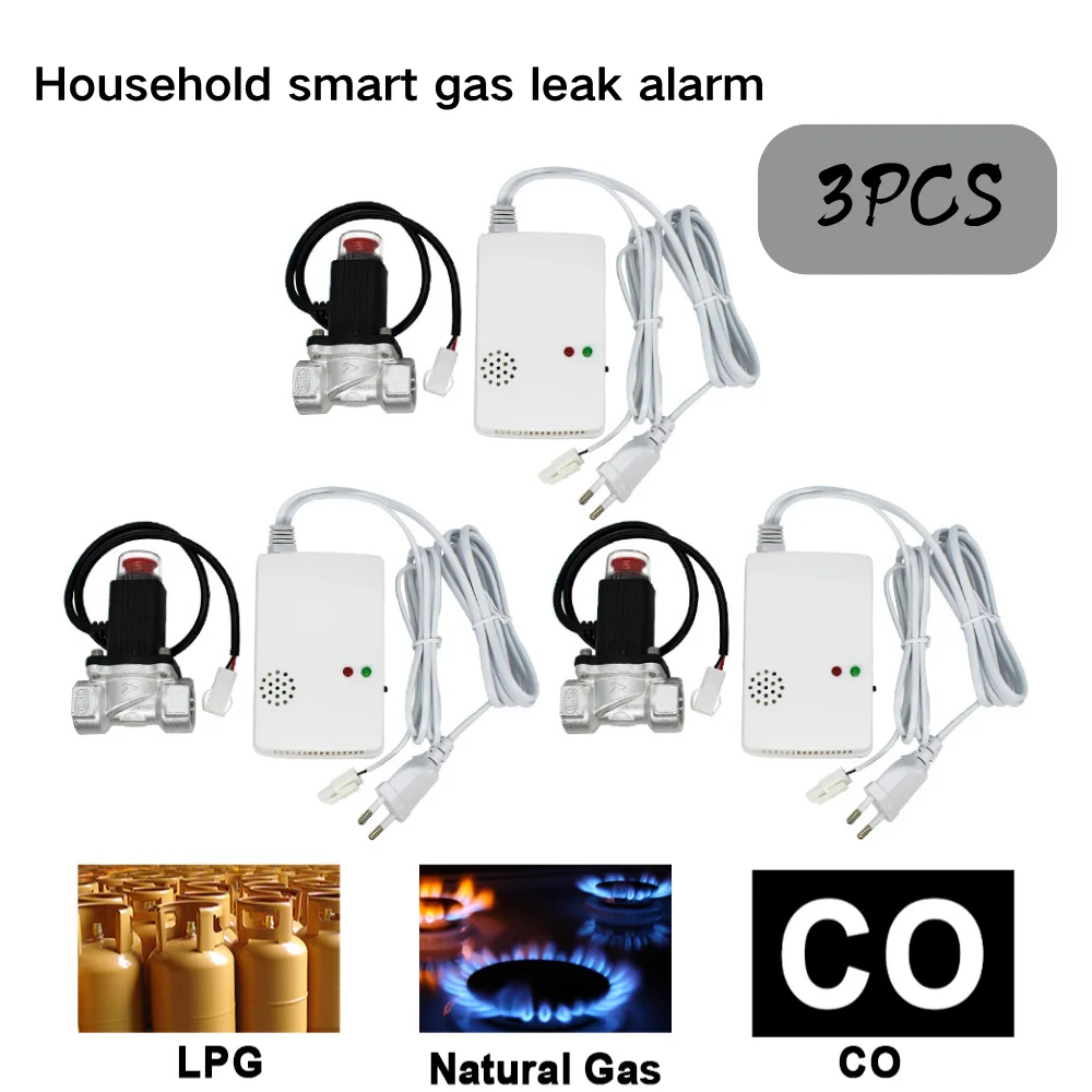 Gas Leak Sensor with Gas Solenoid Valve 2-Piece Combination Natural Gas ...