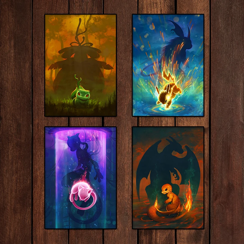 Pokemon Pikachu Charmander Print Canvas Painting Wall Art Anime Poster ...
