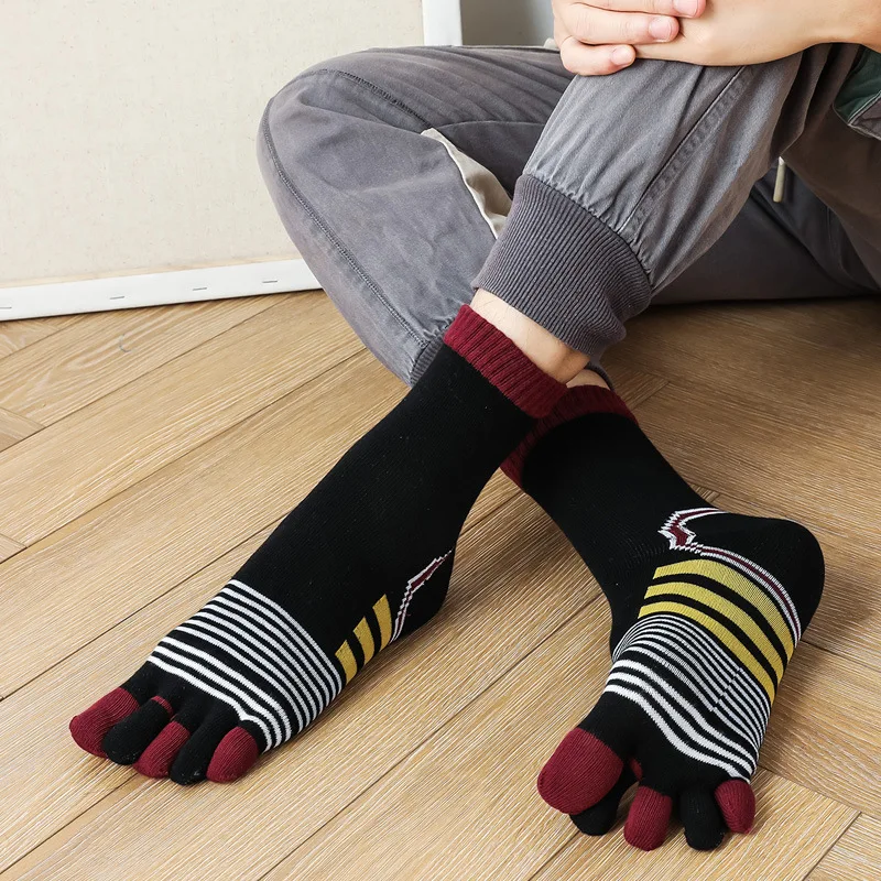 5-Pairs-Fashion-Man-Toe-Socks-Thick-Cotton-Colorful-Five-Finger-Sock ...