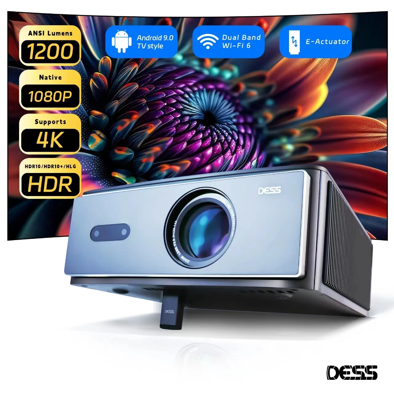 DESS-Projector-of-Movies-Dual-Bands-Wifi-4K-1080P-with-Smart-Remote ...