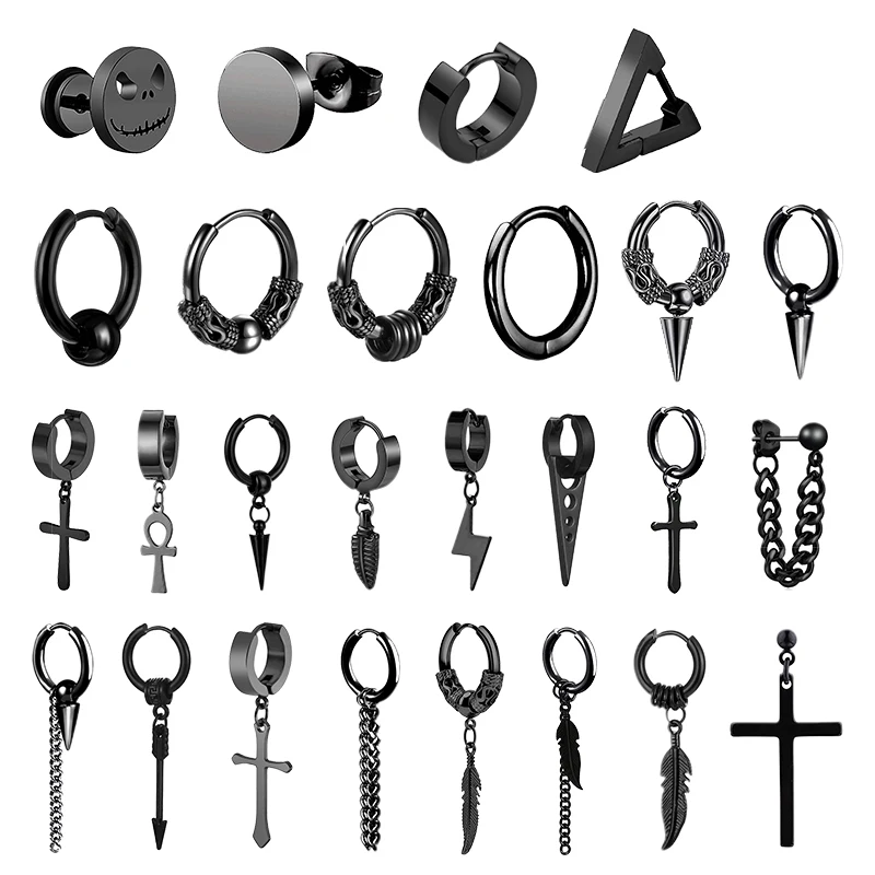 Juego de pendientes Punk de acero inoxidable para hombres y mujeres ...