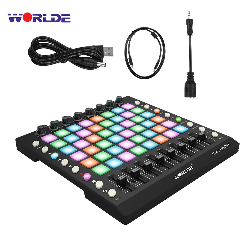WORLDE-PAD48-Portable-USB-MIDI-Drum-Pad-Controller-48-RGB-Backlit-Pads ...