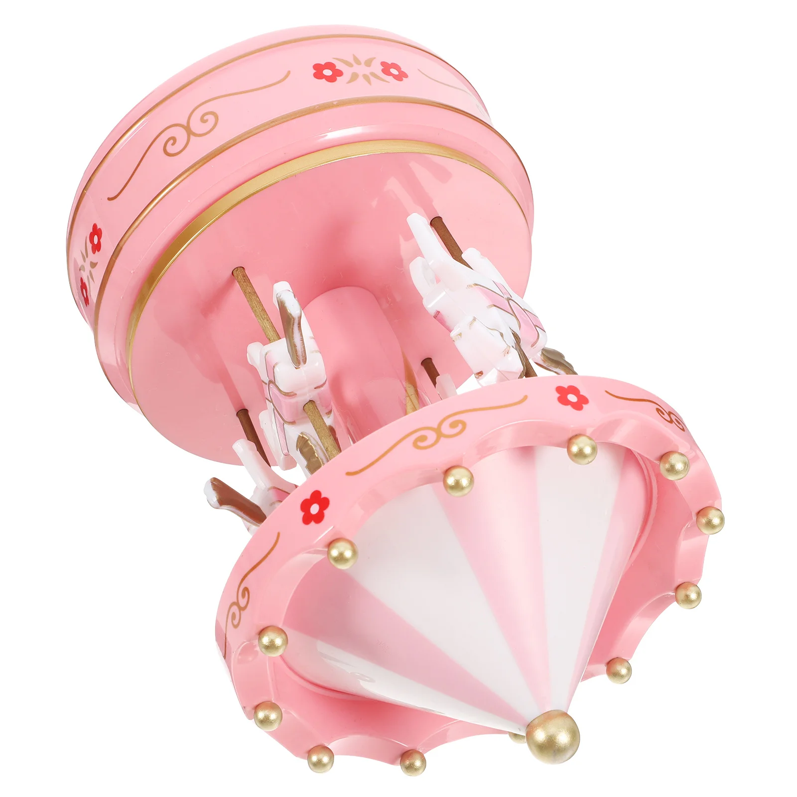 Miniature Carousel Music Box Pink Mechanical Movement No Required ...