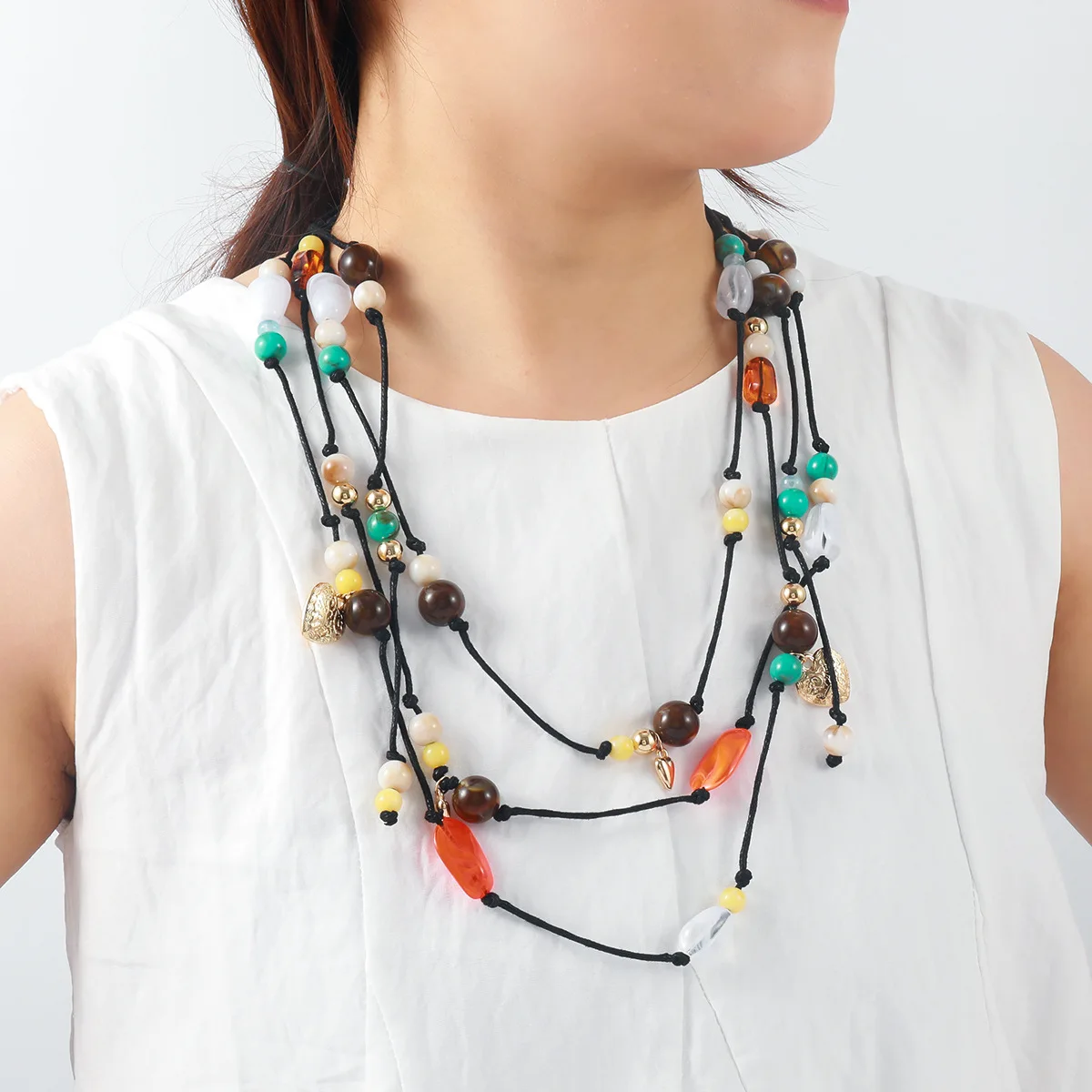 ZAA New Boho Multilayer Handmade Beaded Cord Necklace Trend Women ...