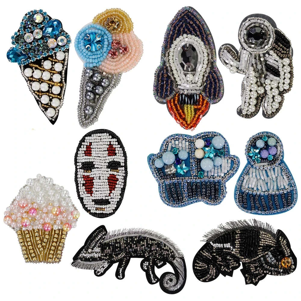 Handmade Bird Rhinestone Astronaut Rocket Beaded Lizard Patches Ice ...