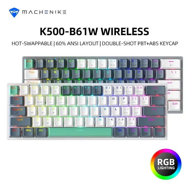 MACHENIKE-K500-B61W-Wireless-Mechanical-Keyboard-60-ANSI-Layout-Hot ...