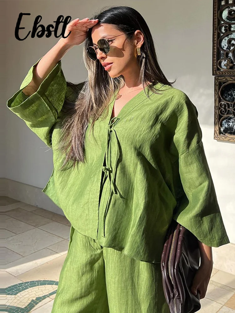 Green-adt-Ensemble-2-pi-ces-pour-femme-chemise-manches-vas-es-lacets ...