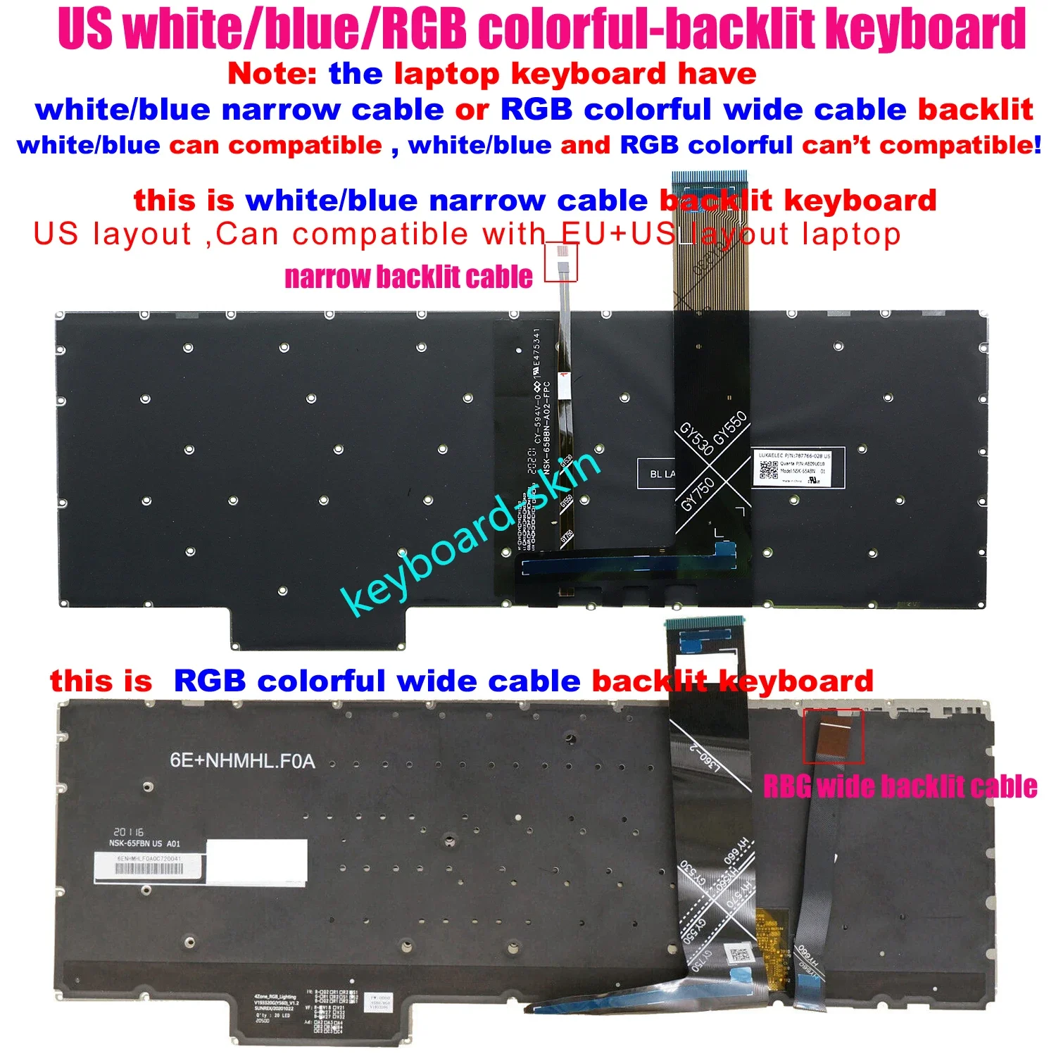 New-US-white-blue-RGB-Colorful-Backlit-Keyboard-For-Lenovo-Legion-5-pro ...