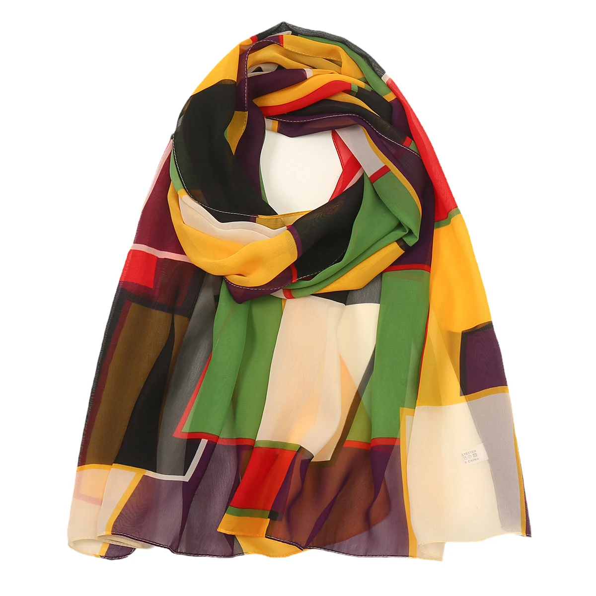 Plaid Silk Scarf for Muslim Women Print Chiffon Hijabs Neck Scarfs ...