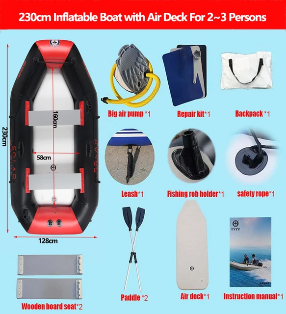 New 0.7mm Thicken PVC Fishing Boat with Air Deck Bottom for 1-6 Persons ...