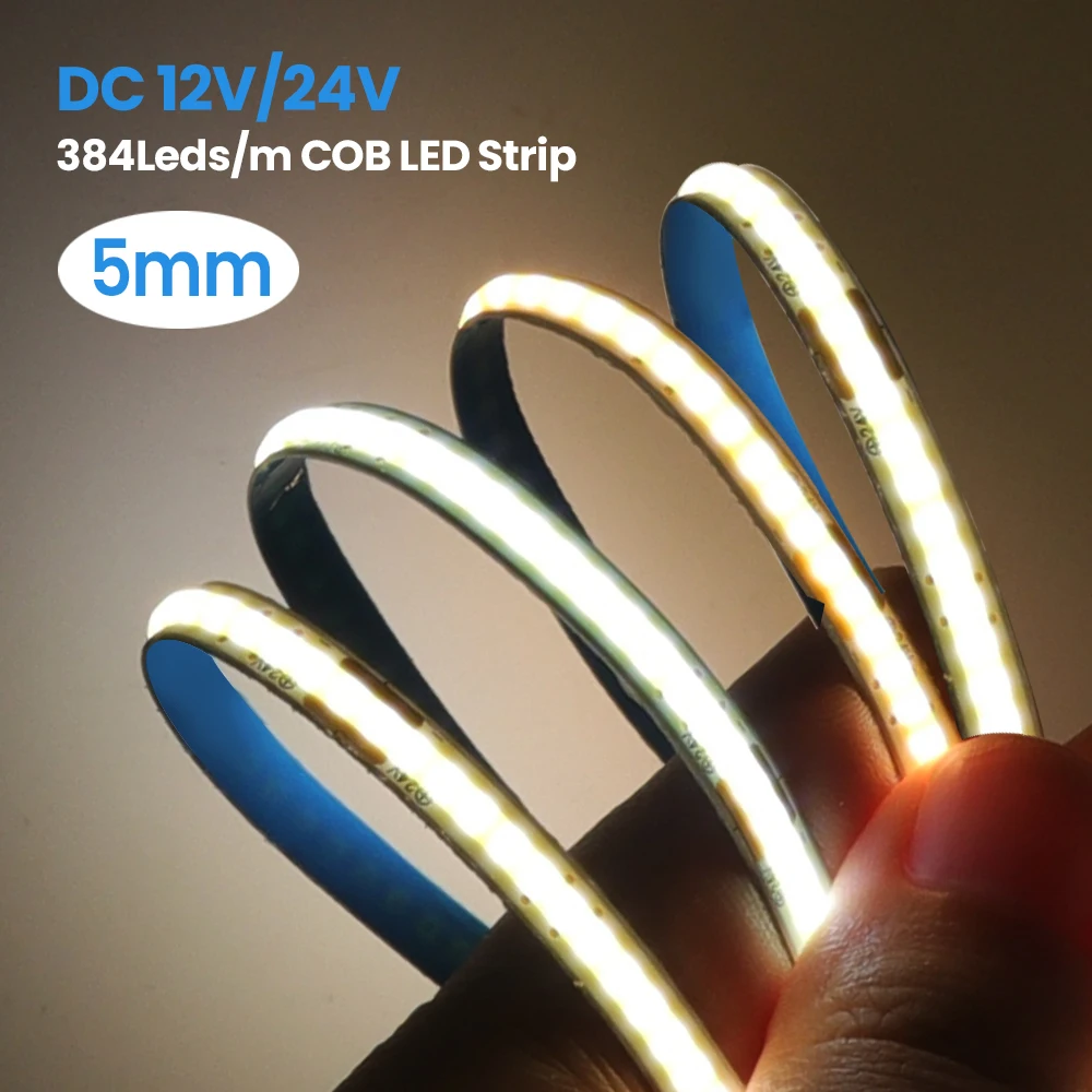 5mm-Super-Thin-COB-Strip-12V-24V-384-LEDs-Soft-Flexible-LED-Strip-Light ...