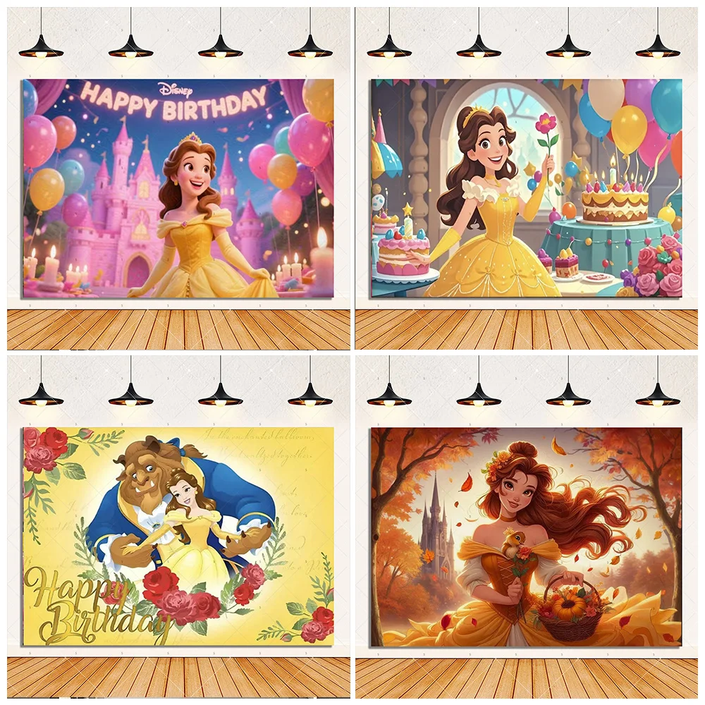 Belle Princess Backdrop Supplies Birthday Party Decoration Disney ...
