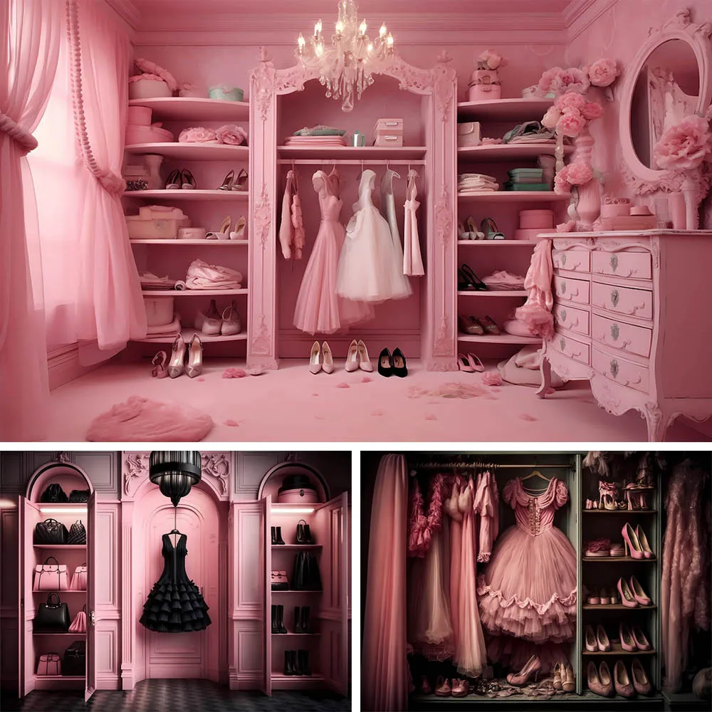 Pink-Dream-Closet-Photography-Backdrop-Fashion-Doll-Vanity-Mirror-Dress ...