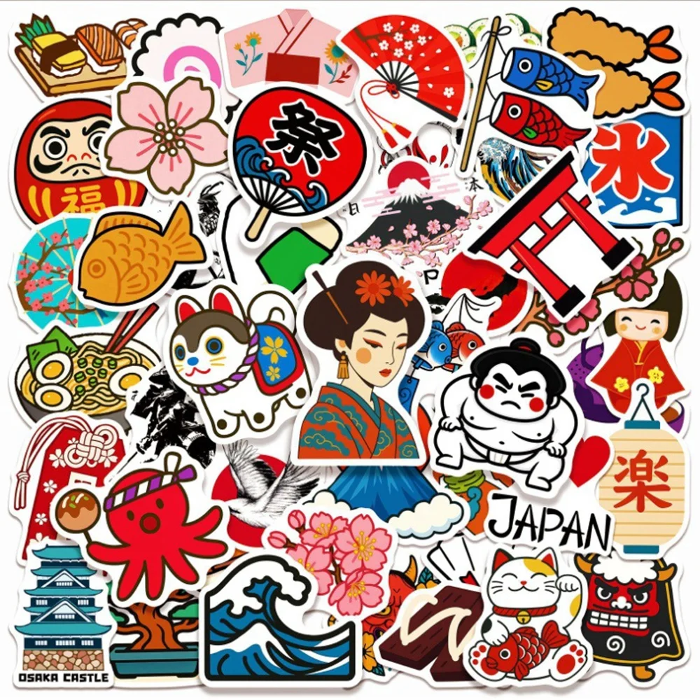 50Pcs Japanese Stickers Traditional Elements Decals Scrapbooking ...
