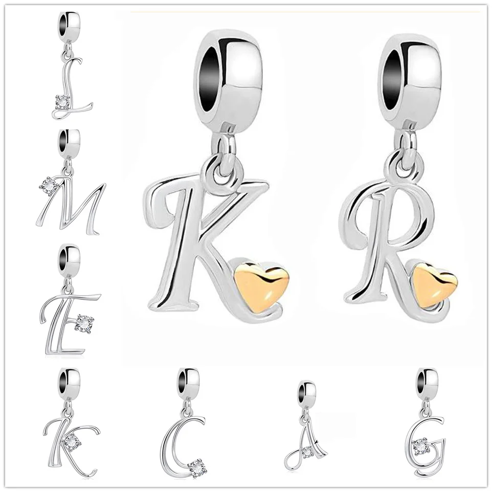Classic Charm Letter A-Z Crystal Pandora Bead Fit Pandora charms Silver ...