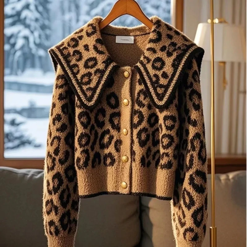 Popular Coffee Colored Leopard Print Sweater Jacket Beautiful and Thick ...