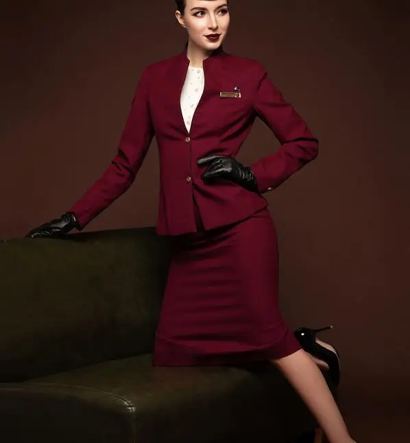 Qatar-Airlines-Flight-Attendant-Uniform-Professional-Suit-Work-Burgundy ...