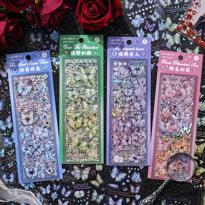 6pcs/pack Butterfly Decor Stickers PET Material DIY Cut Collage Junk ...