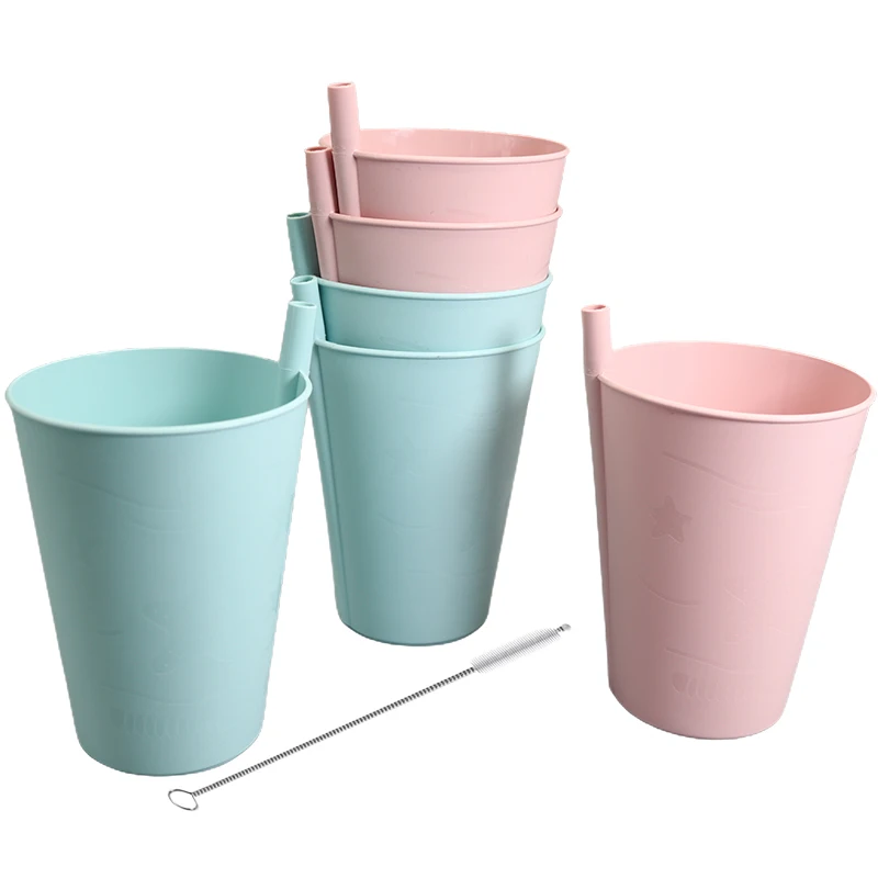 6-Pack-Built-in-Straw-Tumbler-Plastic-Sippy-Drinking-Cup-for-Children ...