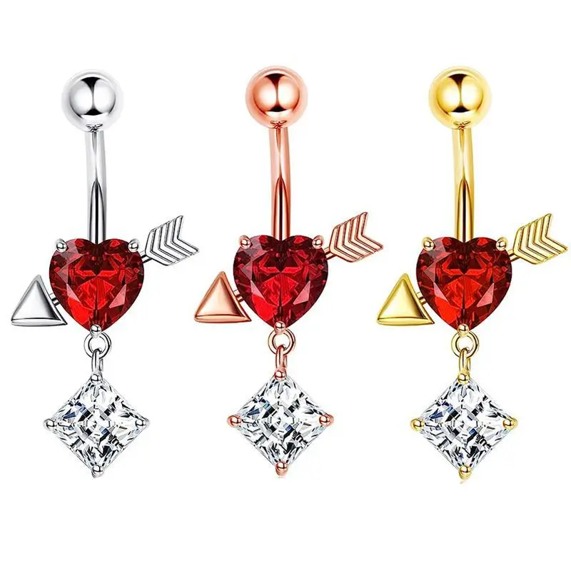 Body-Jewelry-Navel-Ring-Sexy-Crystal-Arrow-Pierced-Red-Heart-Pendant ...