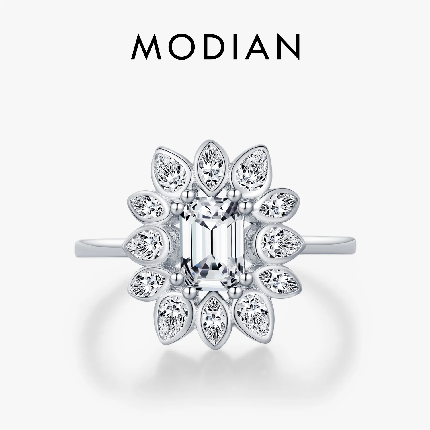 MODIAN 925 Sterling Silver Luxury Flower Cocktail Rings Sparkling ...