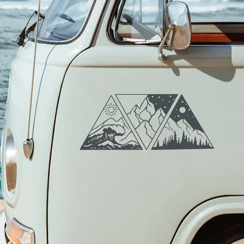 Car Tattoo Sticker Decal Geometric with Mountains Forest Sea Waves ...