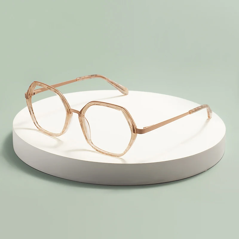 Hexagon Women Transparent Acetate Glasse Square Full Rim Spring Hinge ...