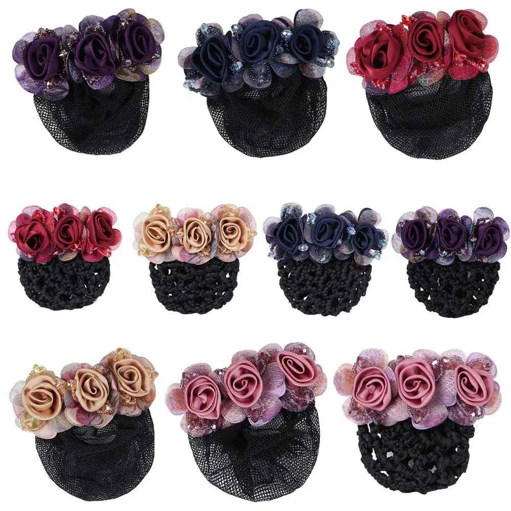 Elegant-Mesh-Flower-Crystal-Bun-Snood-Zircon-Spring-Clips-For-Women ...