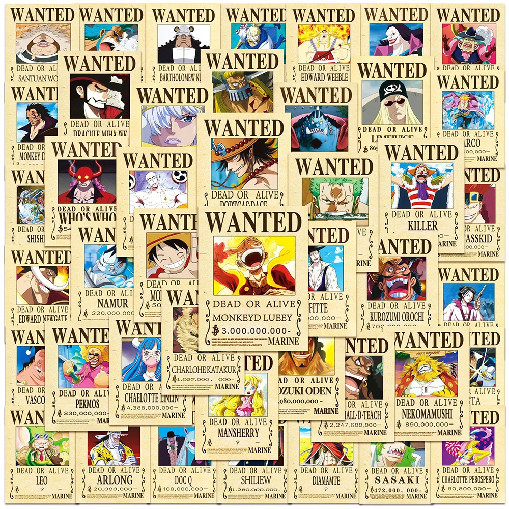 10/30/50pcs One Piece Stickers Wanted Posters Anime Decals Graffiti DIY ...
